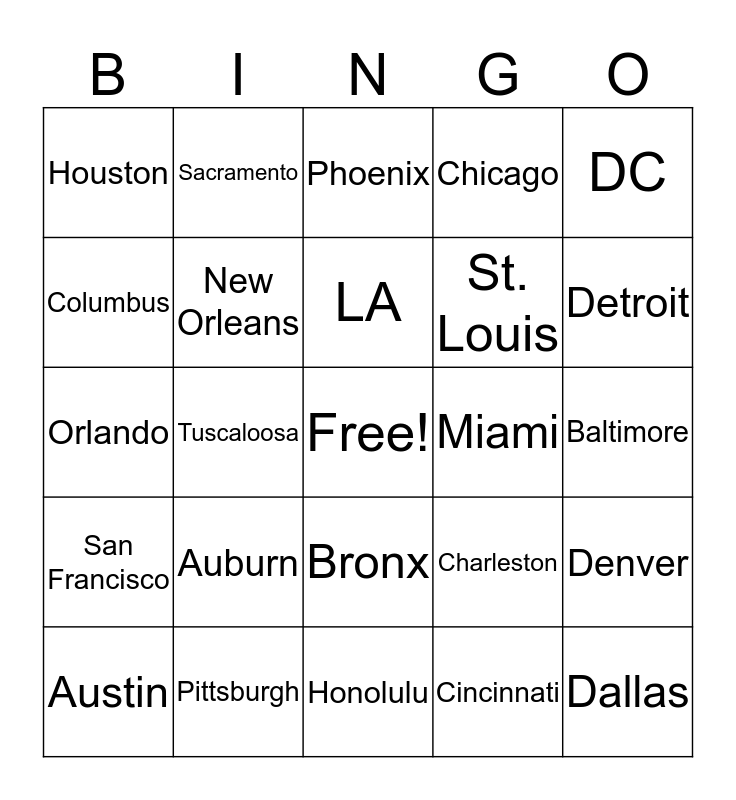 City Bingo Card