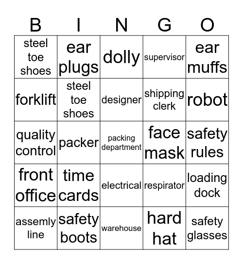 FACTORY VOCABULARY Bingo Card