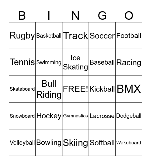 Sports Bingo! Bingo Card