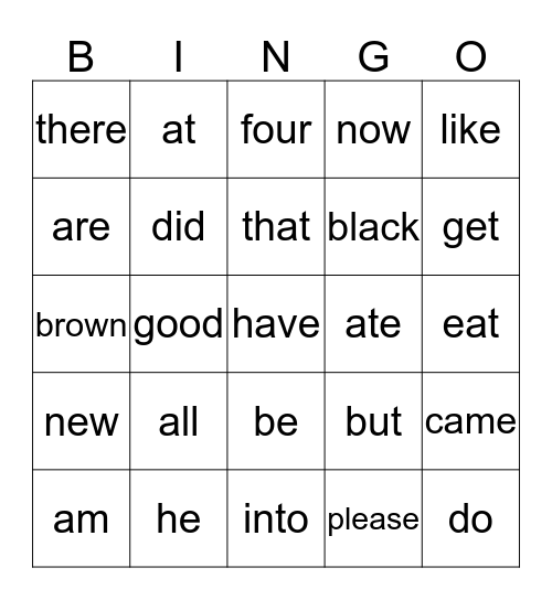 Dolch primer Bingo Card
