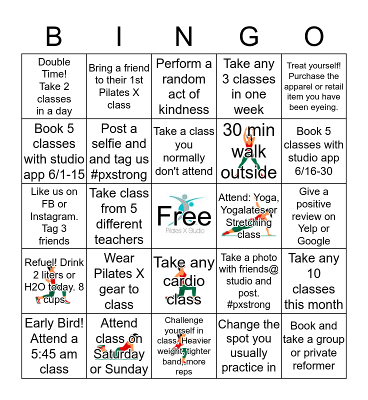 Pilates X Summer Bingo Card