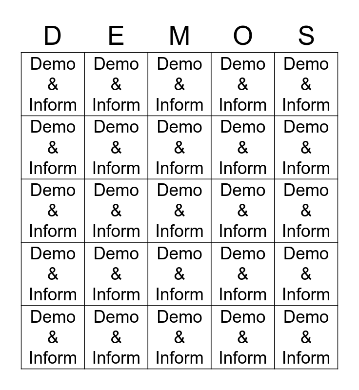 Handsoap Demo Bingo - Name______________________ Bingo Card