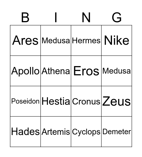 Greek Mythology Bingo Card