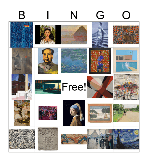 Art Camp Bingo Card