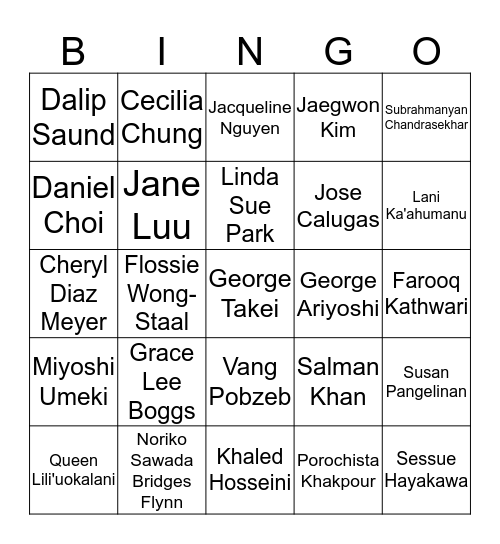 AAPI Bingo Card