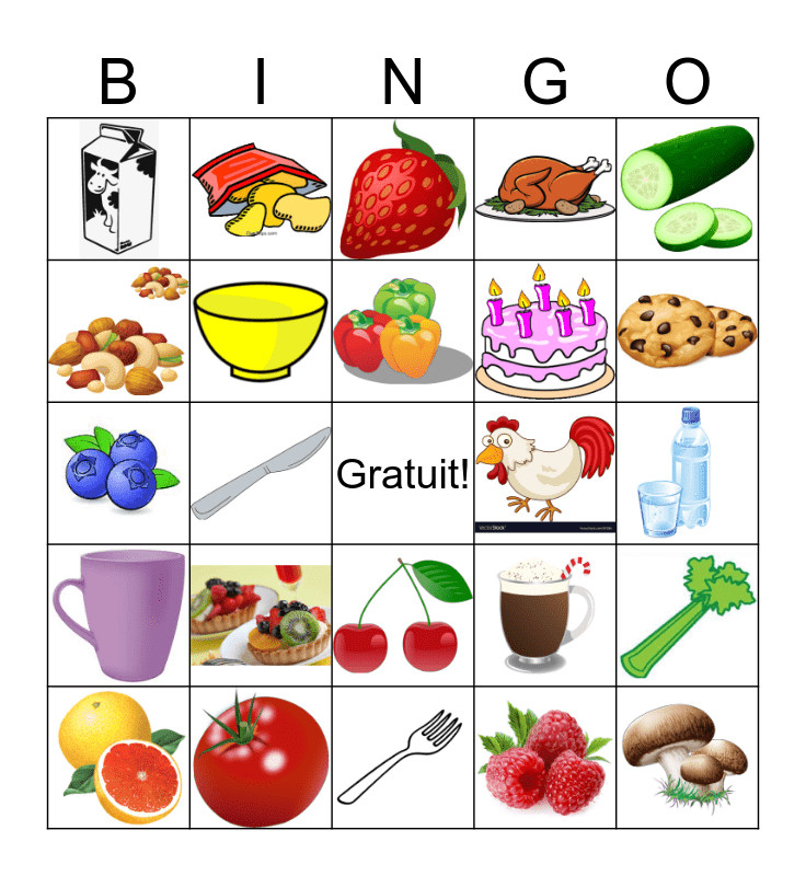 La nourriture Bingo Card
