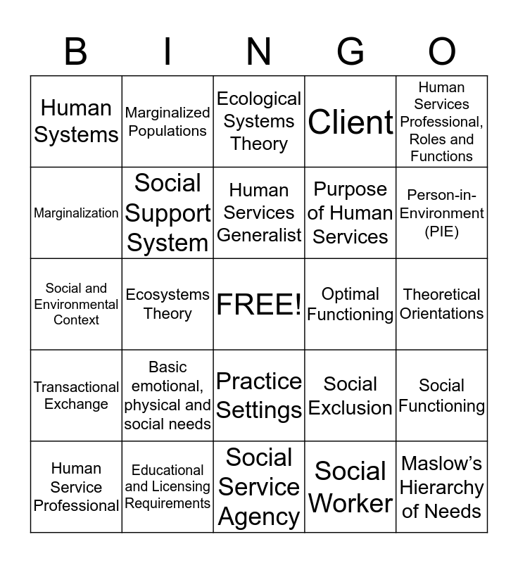 Introduction to the Human Services Profession Bingo Card