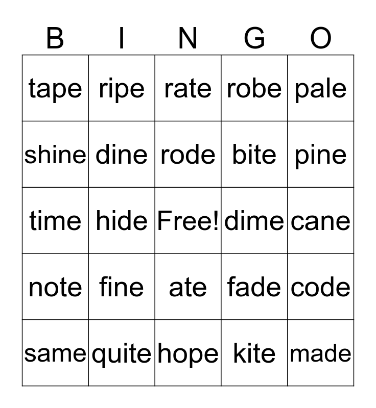 AAR 2 Lesson 14 Bingo Card