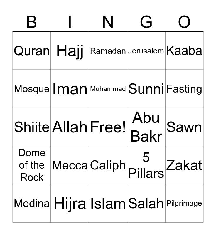 Islam BINGO! Bingo Card