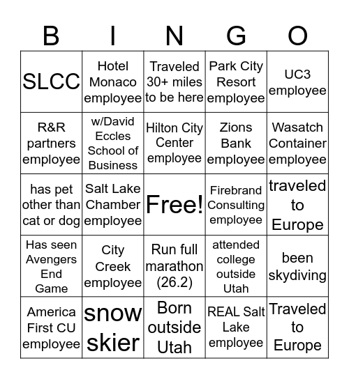 Networking Bingo Card