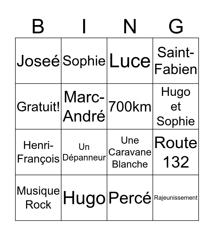 Chapitre 2: En route Bingo Card