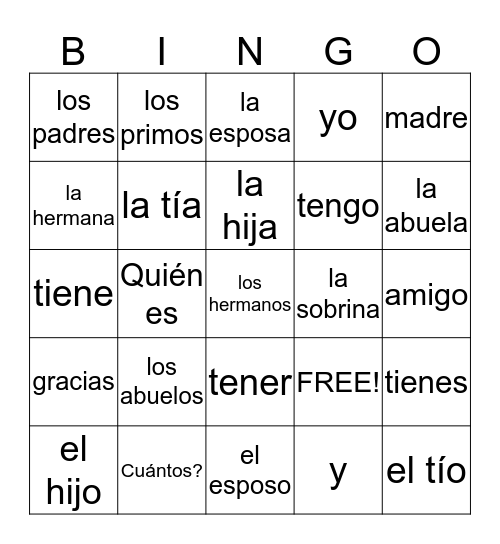 Familia Bingo Card