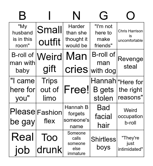 Bachelor Bingo Card