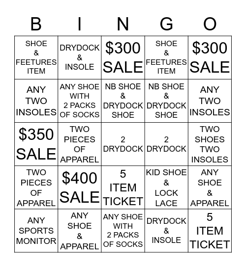 New Balance Contest Bingo Card