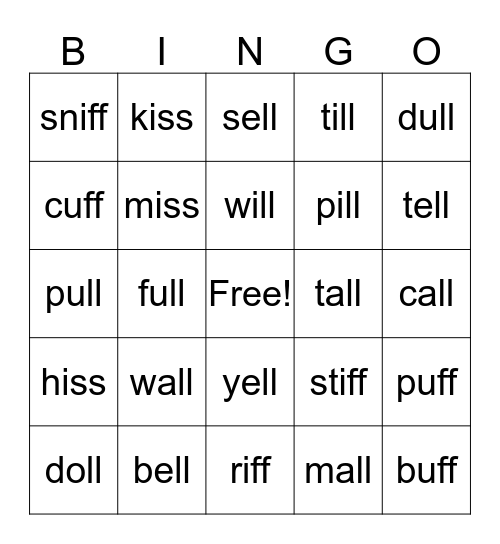 Double Consonant Words Bingo Card