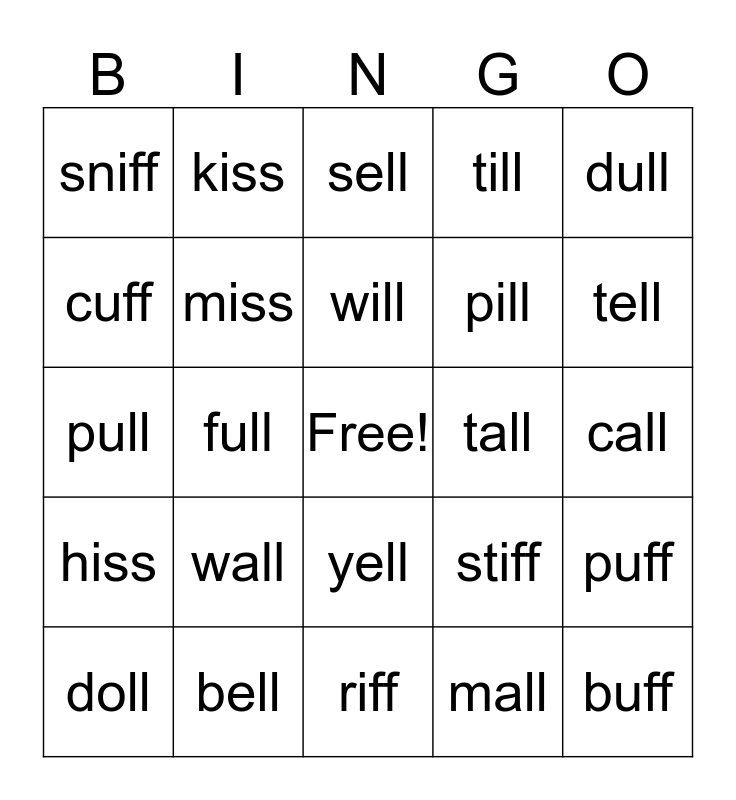 Double Consonant Words Bingo Card