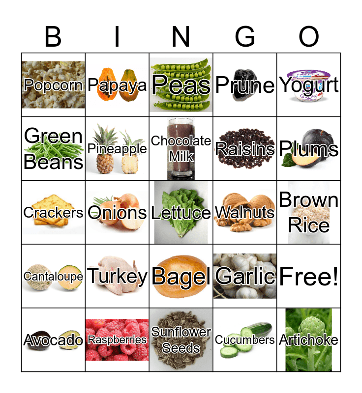Healthy Eating Bingo Card
