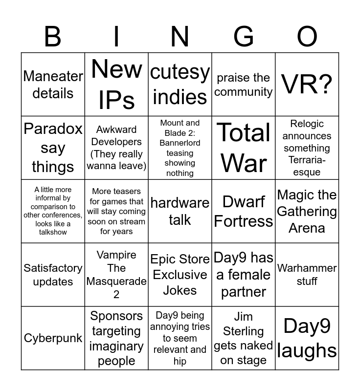 PC Gamer Bingo Card