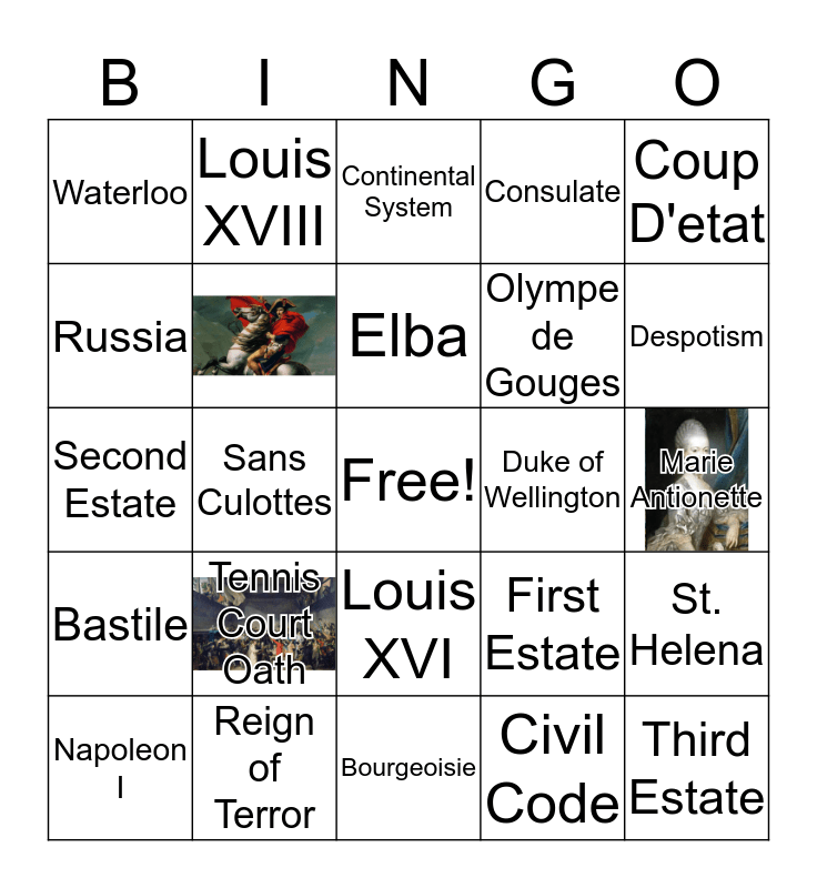 French Revolution Bingo Card