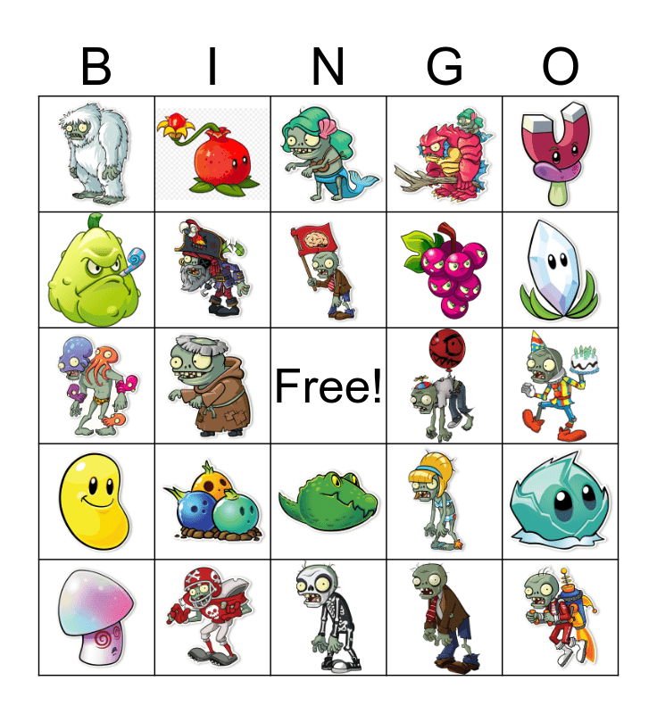 Plants Vs Zombies Bingo Card