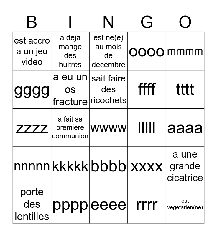 Trouve quelqu'un qui Bingo Card