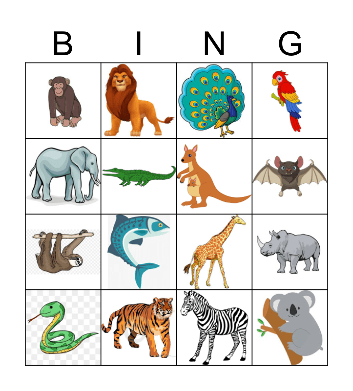 Animal Bingo Card