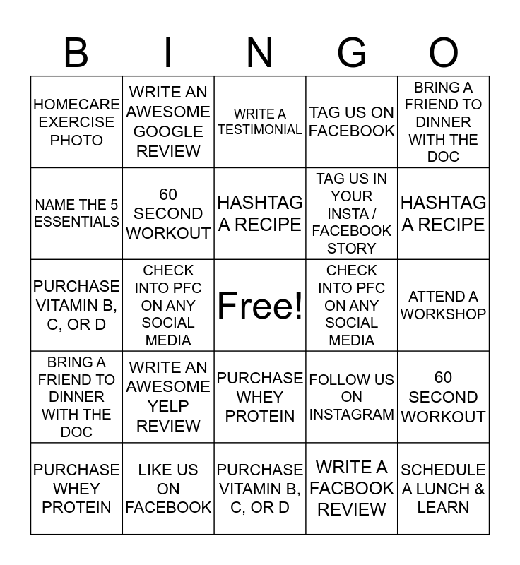 Premier Family BINGO Card