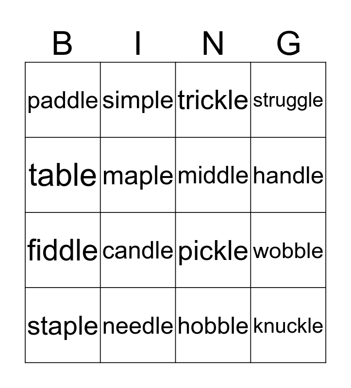 1st consonant + le Bingo Card