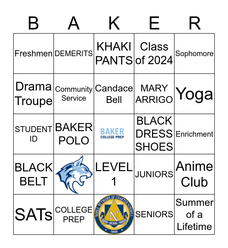 BAKER COLLEGE PREP Bingo Card