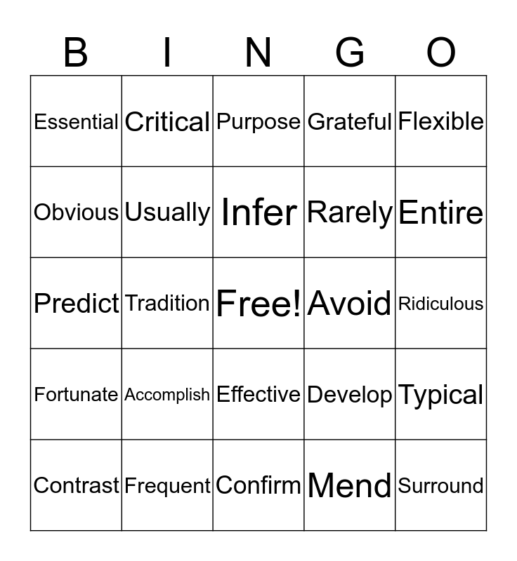 Tier 2 Words - 4th Grade Bingo Card