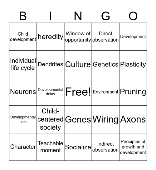 Chapter 1 Child Development Unit Bingo Card