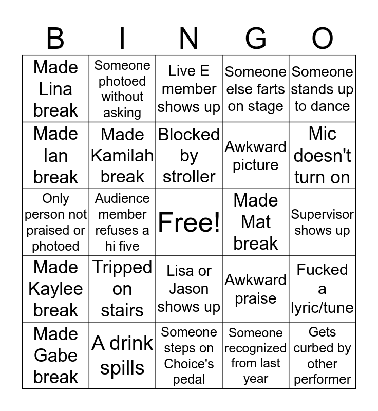 Nashville Hits Bingo Card
