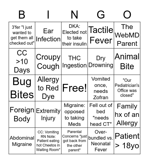 ED Bingo Bingo Card