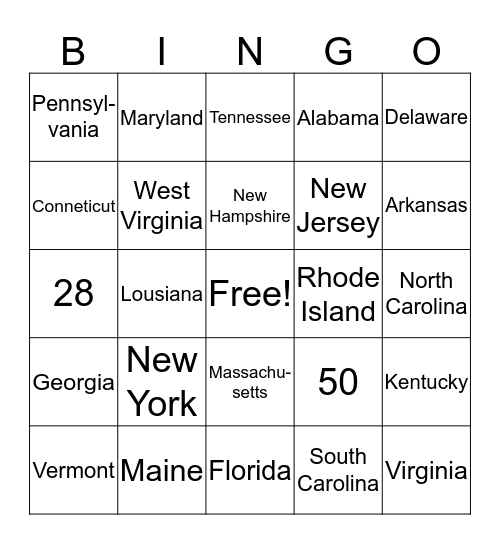 Geography - Northeast and Southeast Regions Bingo Card