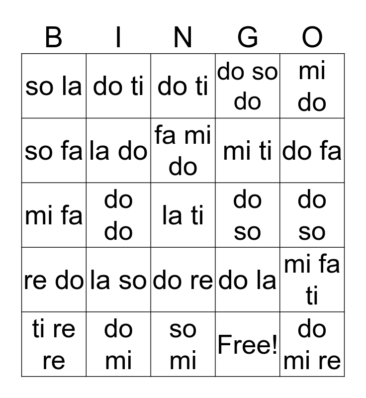 SOLFEGE BINGO Card