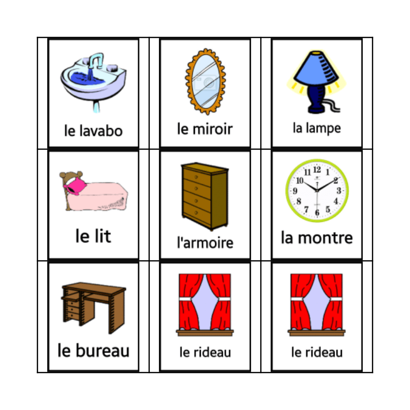 Le mobilier de la maison Bingo Card