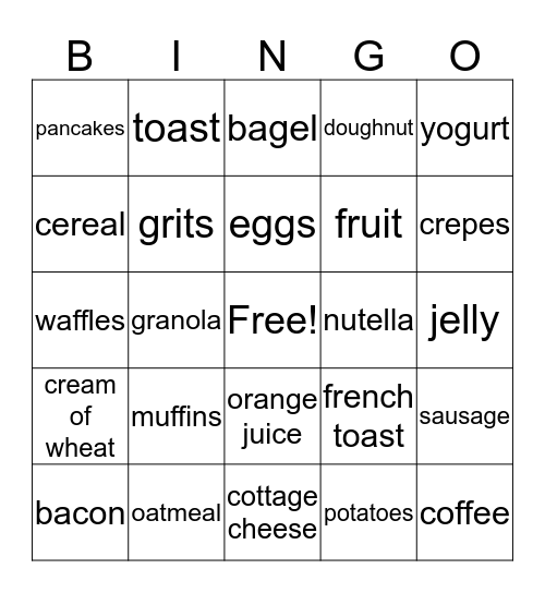 Breakfast BINGO Card