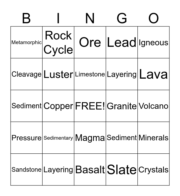 Rock Bingo! Bingo Card