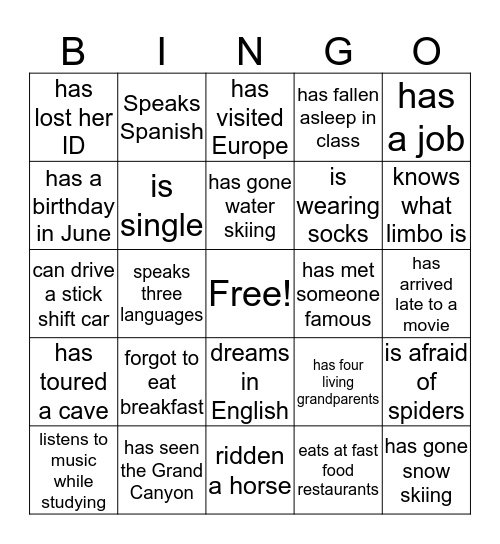 Human Bingo Card