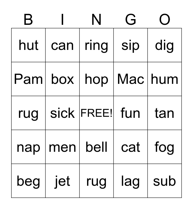 Rhyming Words Bingo Card