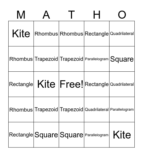 Classifying Quadrilaterals MATHO Bingo Card