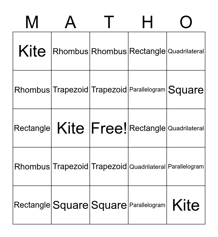Classifying Quadrilaterals MATHO Bingo Card