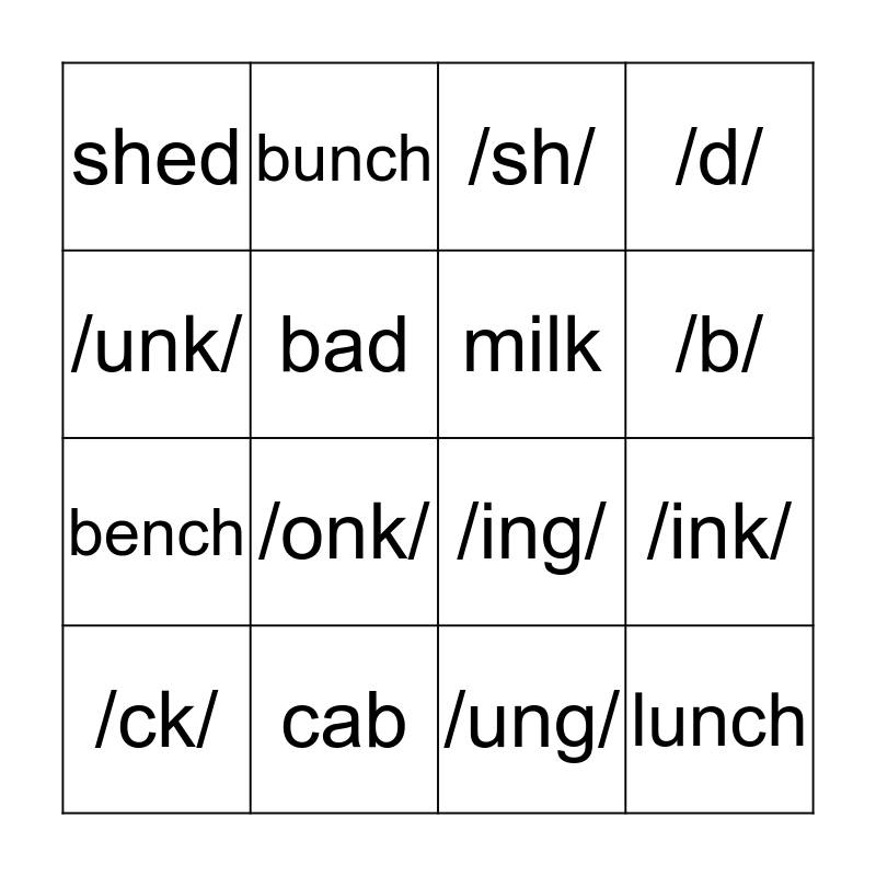 Fundations Sounds Bingo Card