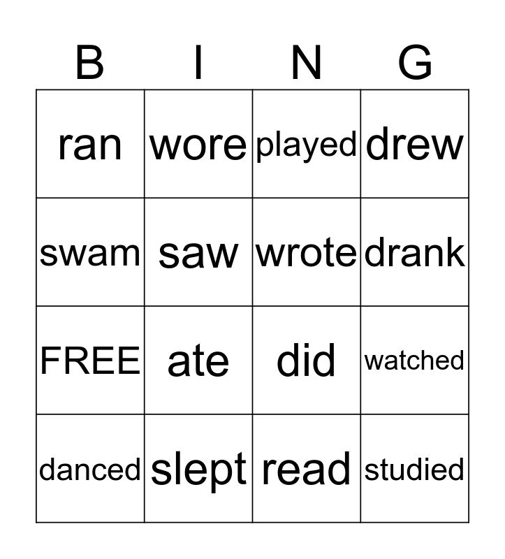 Past Simple Bingo! Bingo Card
