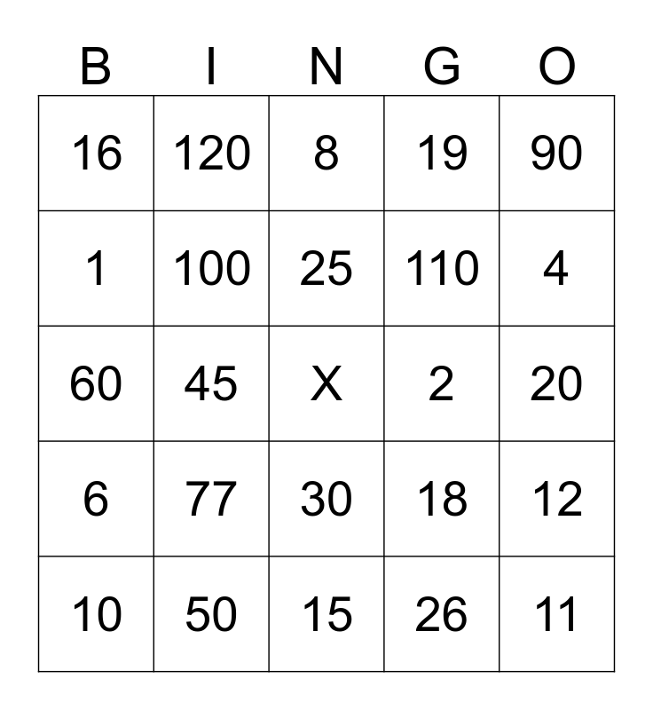 1st GRADE MATH BINGO Card