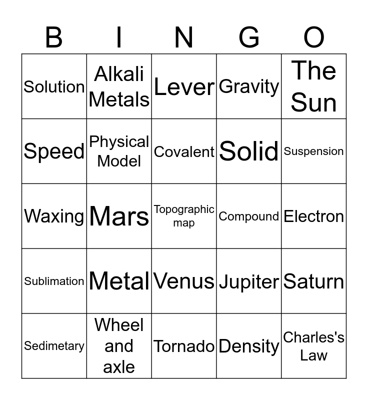 Physical Science Bingo Card