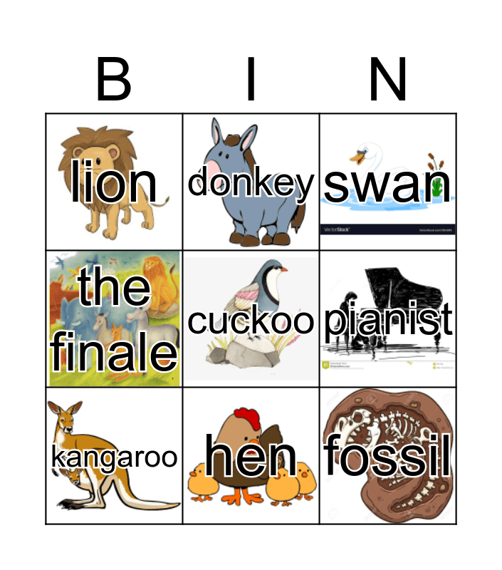 carnival of the animals Bingo Card