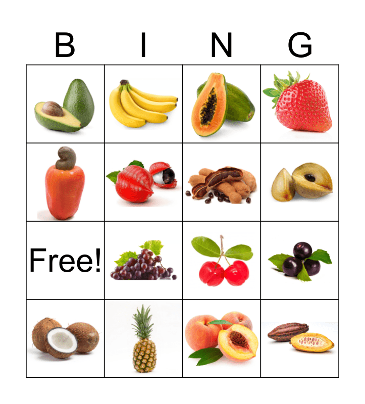 Brazilian Fruit Bingo Card