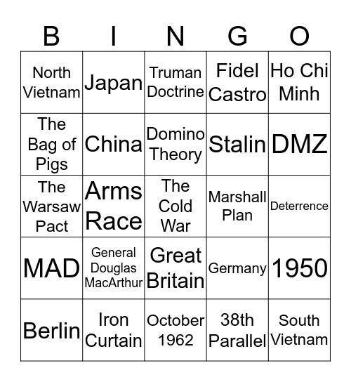 The Cold War Bingo Card