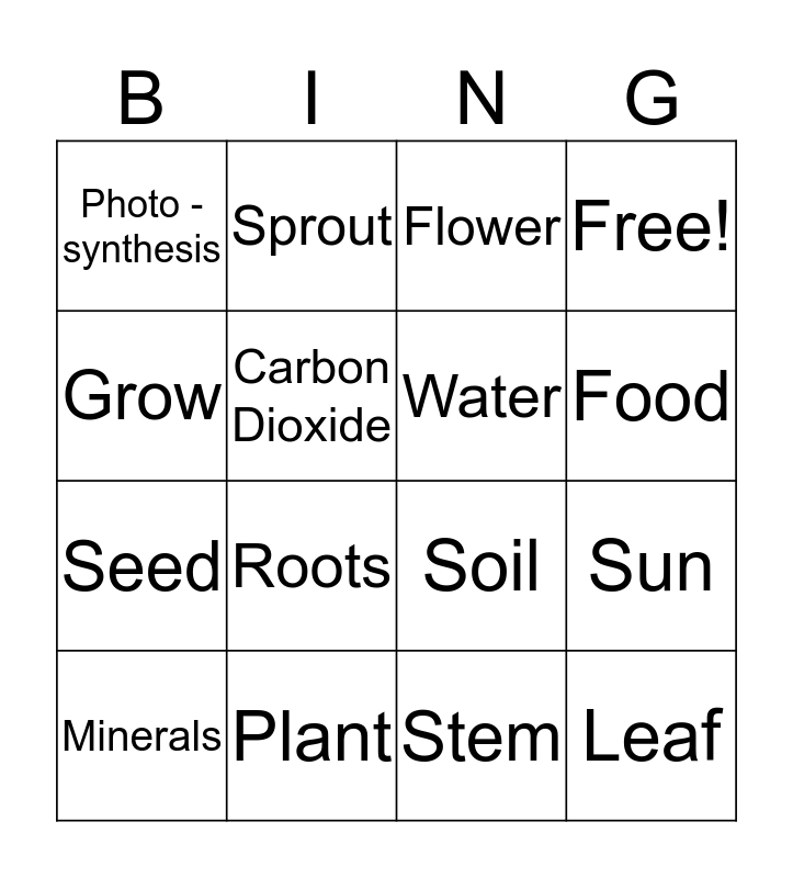 Plant Bingo Card